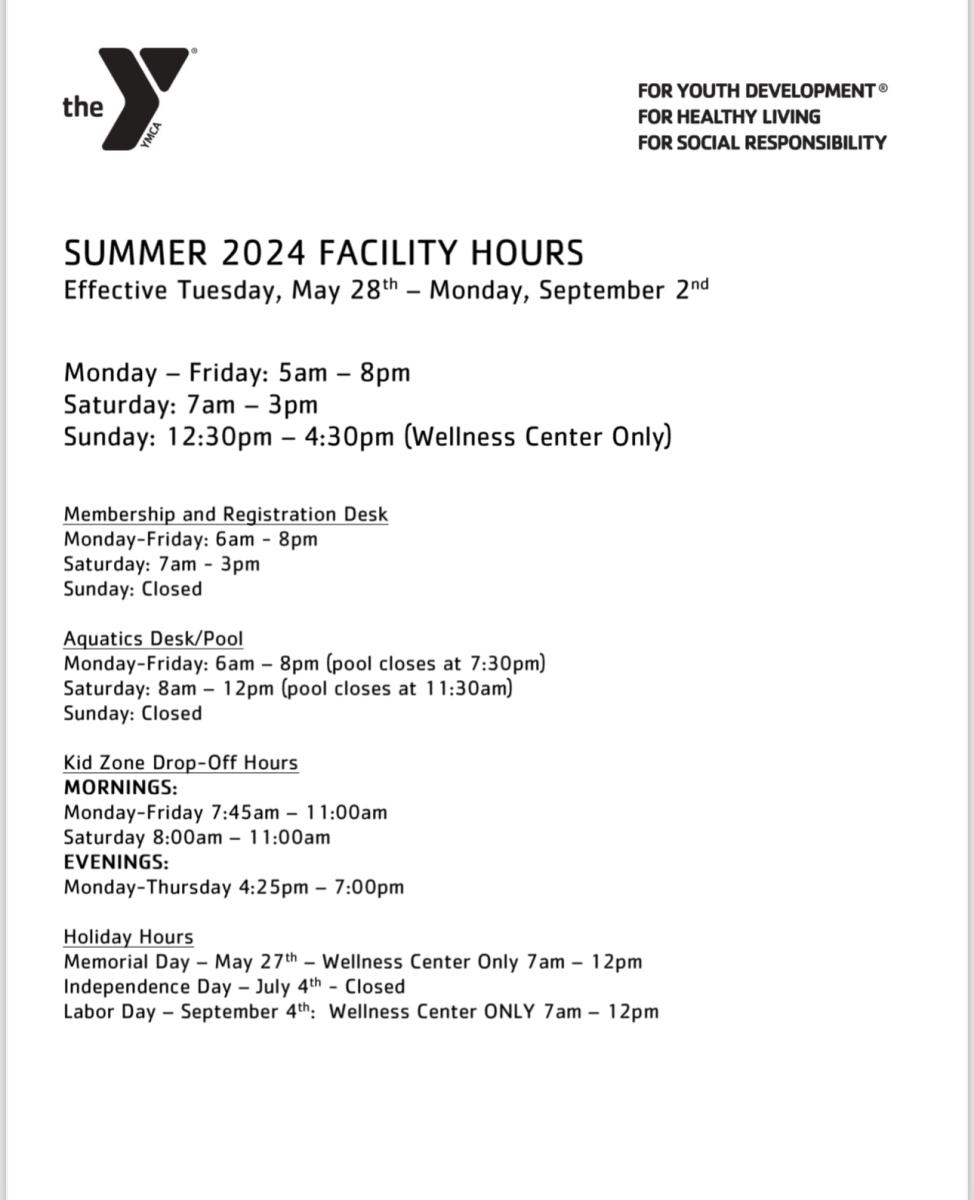 Hours of Operation | Fremont Family YMCA